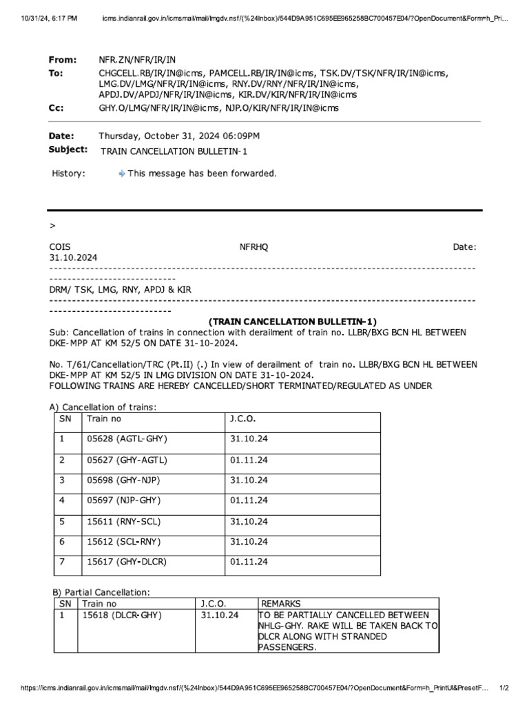 Train Cancellation Dke MPP | PDF