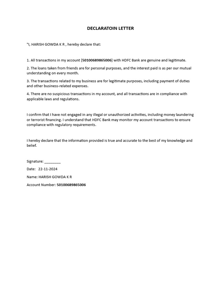 Declaratoin Letter | PDF