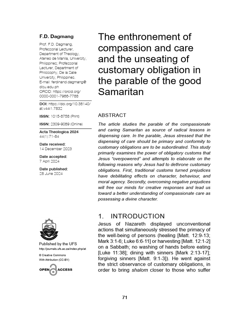 The Enthronement of Compassion and Care and The Unseating of Customary ...