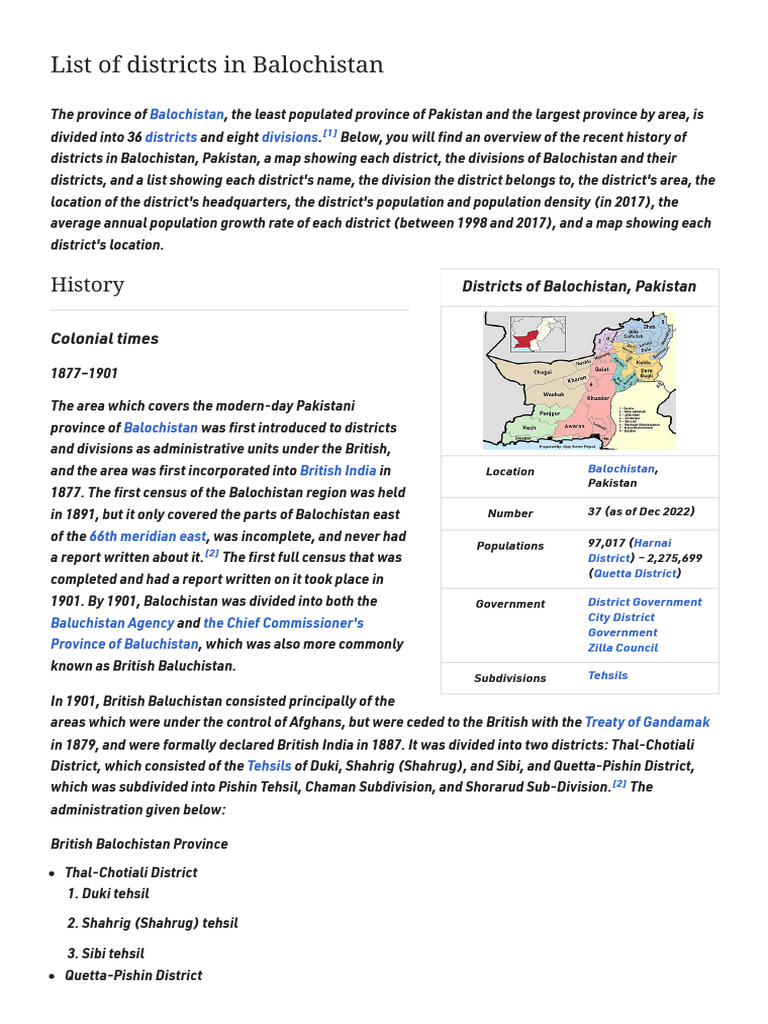 List of Districts in Balochistan - Wikipedia | PDF | Pakistan | South Asia