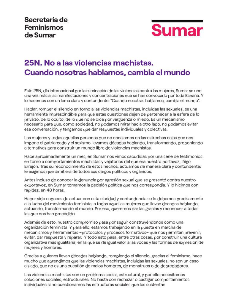 25N Sumar-1 | PDF | La violencia contra las mujeres | Feminismo