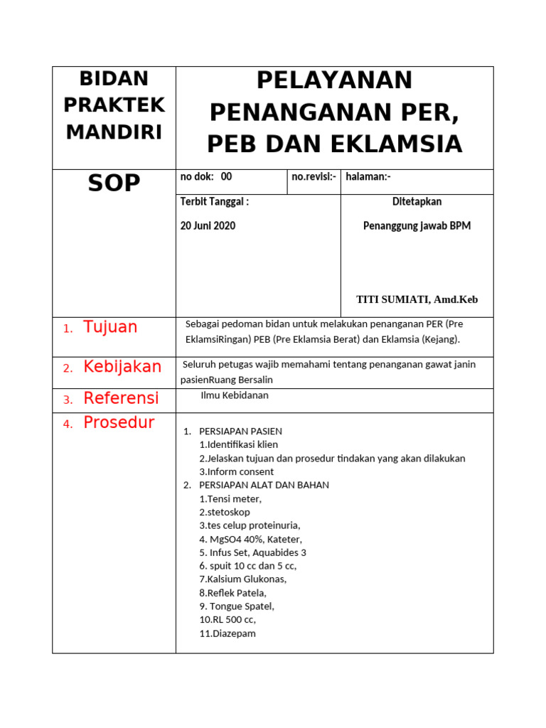 Sop Per, Peb, Eklamsi | PDF