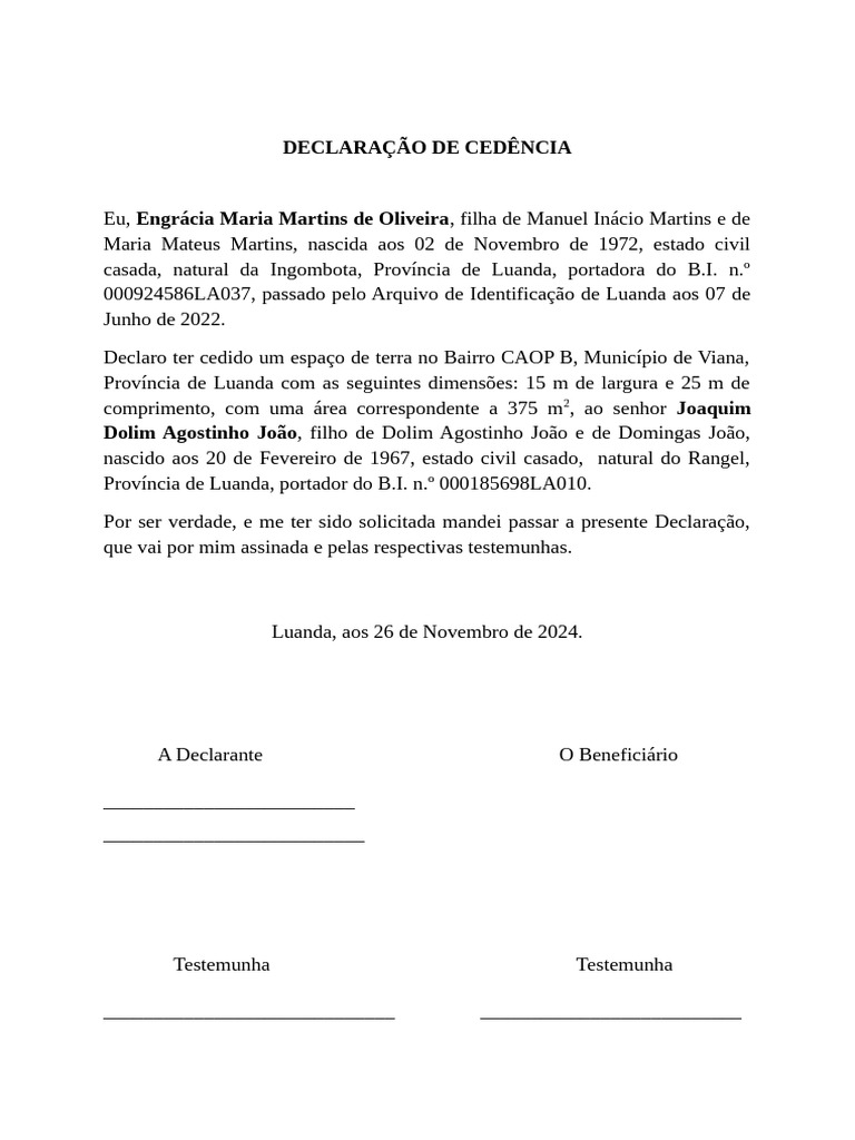 Declaração de Cedência | PDF