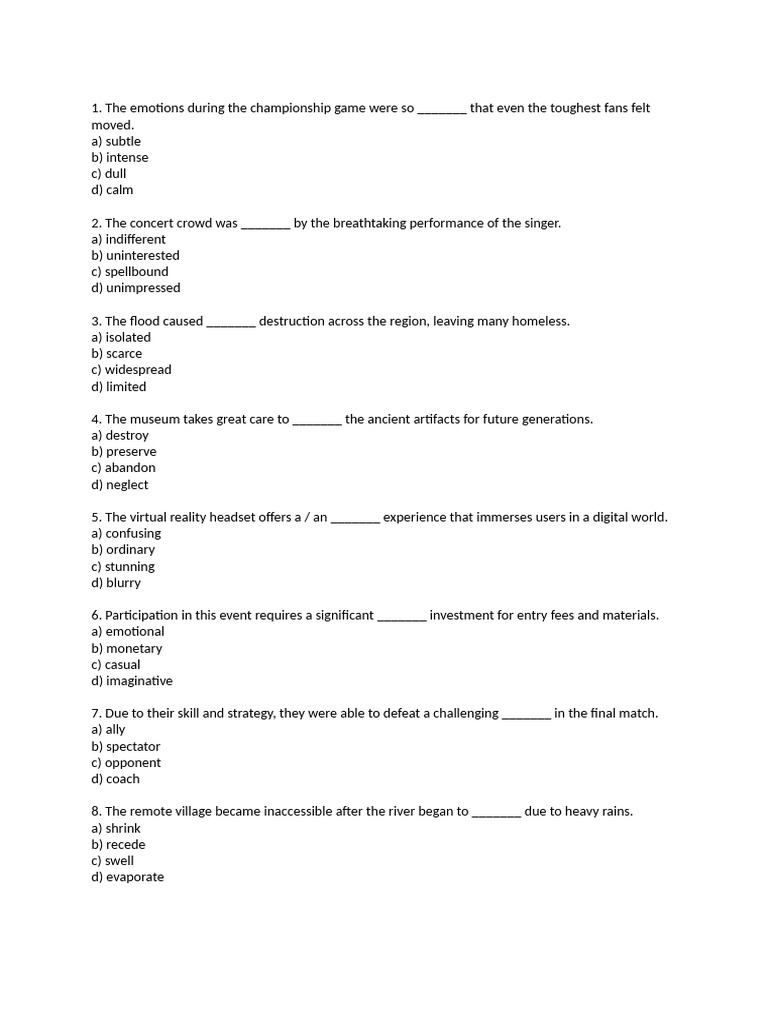 Vocabulary and Grammar Test Questions 9 l2 | PDF | Games & Activities