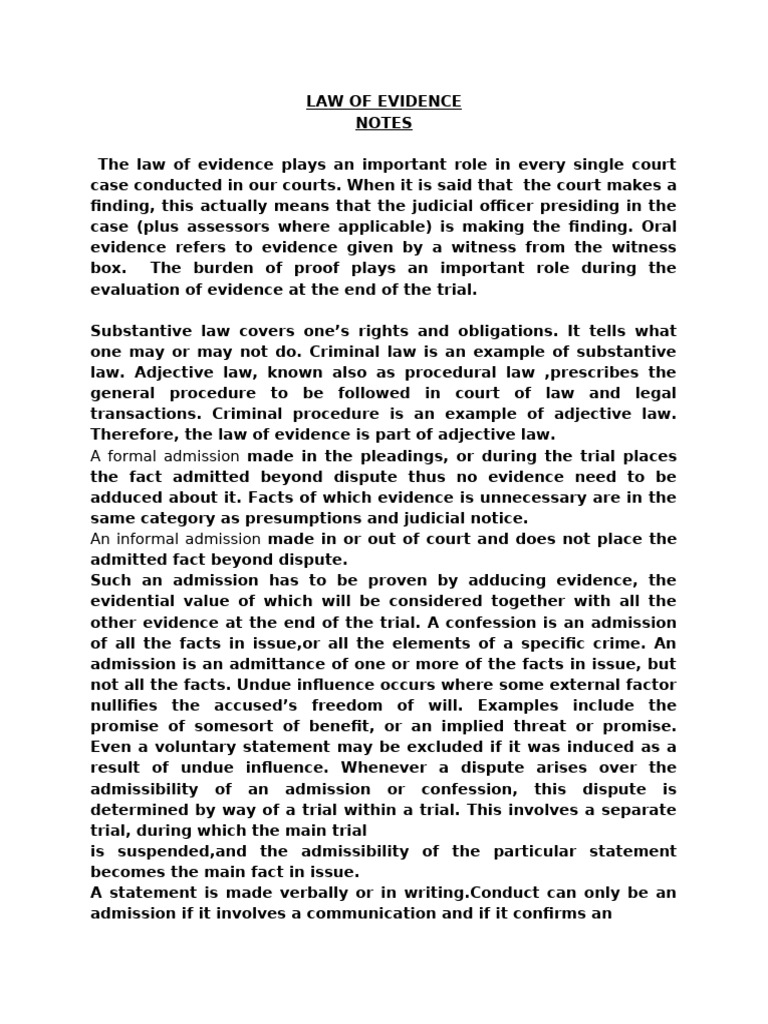 Law of Evidence Notes | PDF | Evidence (Law) | Witness