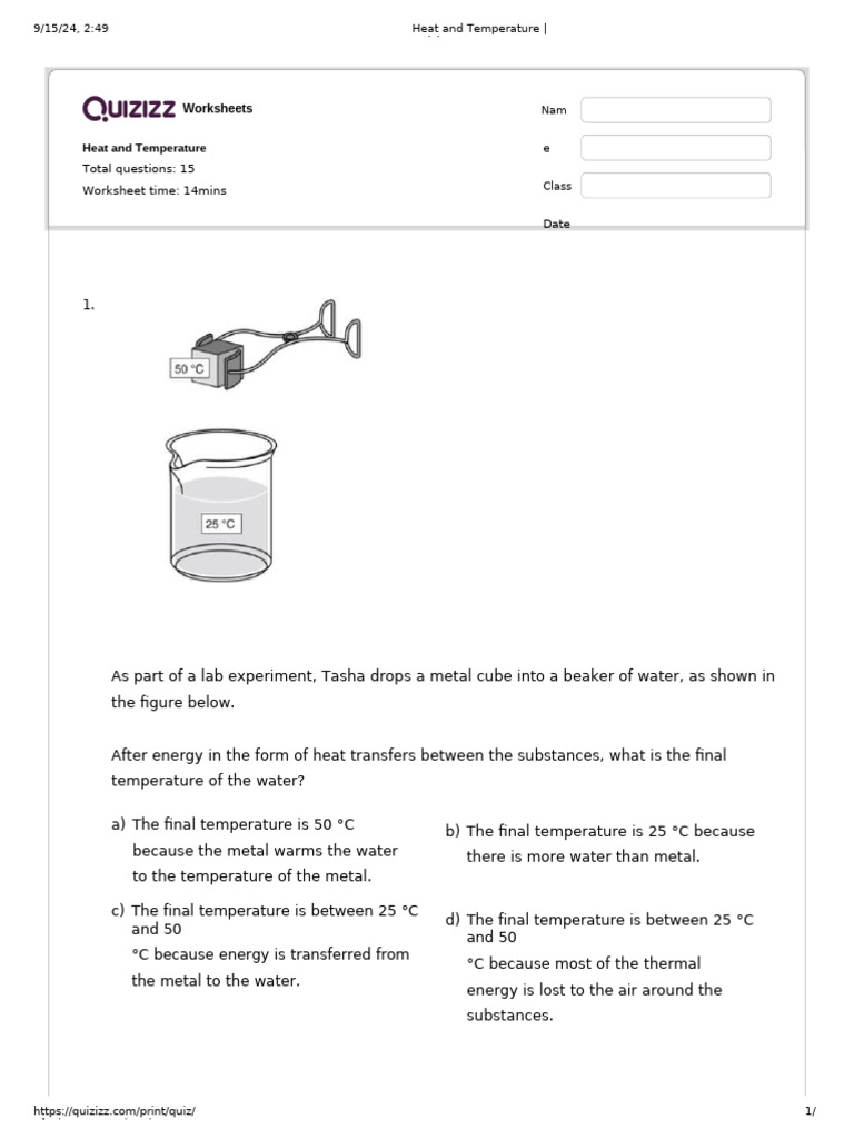 Heat and Temperature - Quizizz | PDF | Temperature | Heat