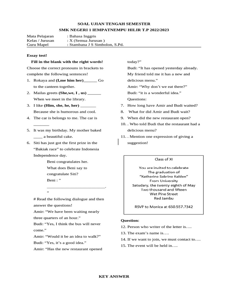 Soal B.inggris Kls X 2022 | PDF