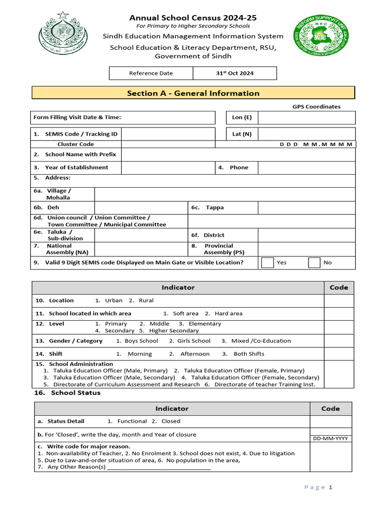 Annual School Census 2024-25 Guide | PDF | Toilet