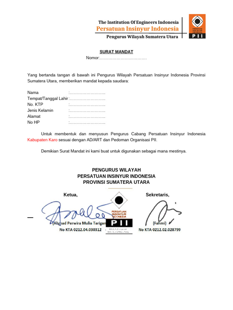 Surat Mandat PII Sumut | PDF | Griya & Taman