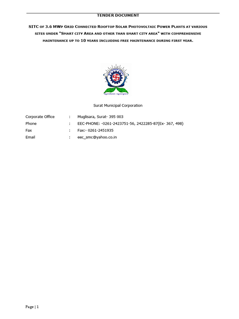Solar Final Tender Doc Surat | PDF | Employment | Solar Power