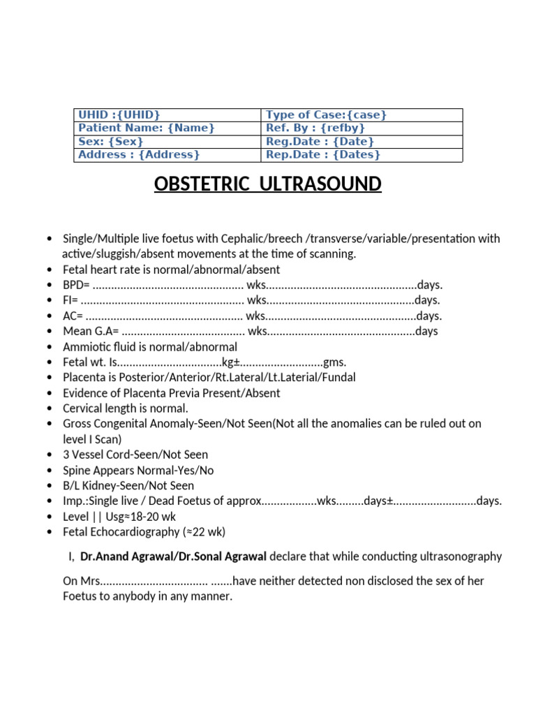 Obstetric Ultrasound Report Summary | PDF