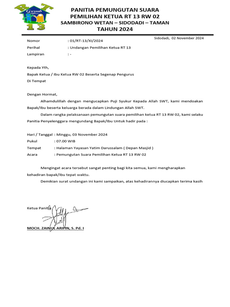 Undangan Pemilihan Ketua RT 2024 | PDF