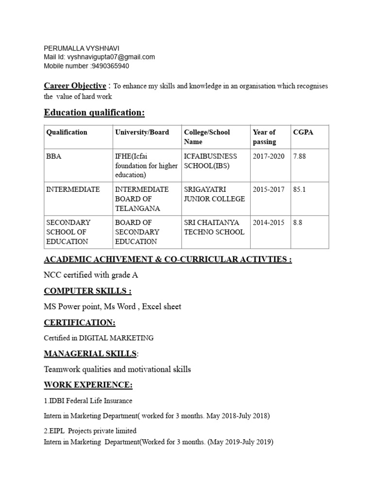 Education Qualification:: Career Objective | PDF