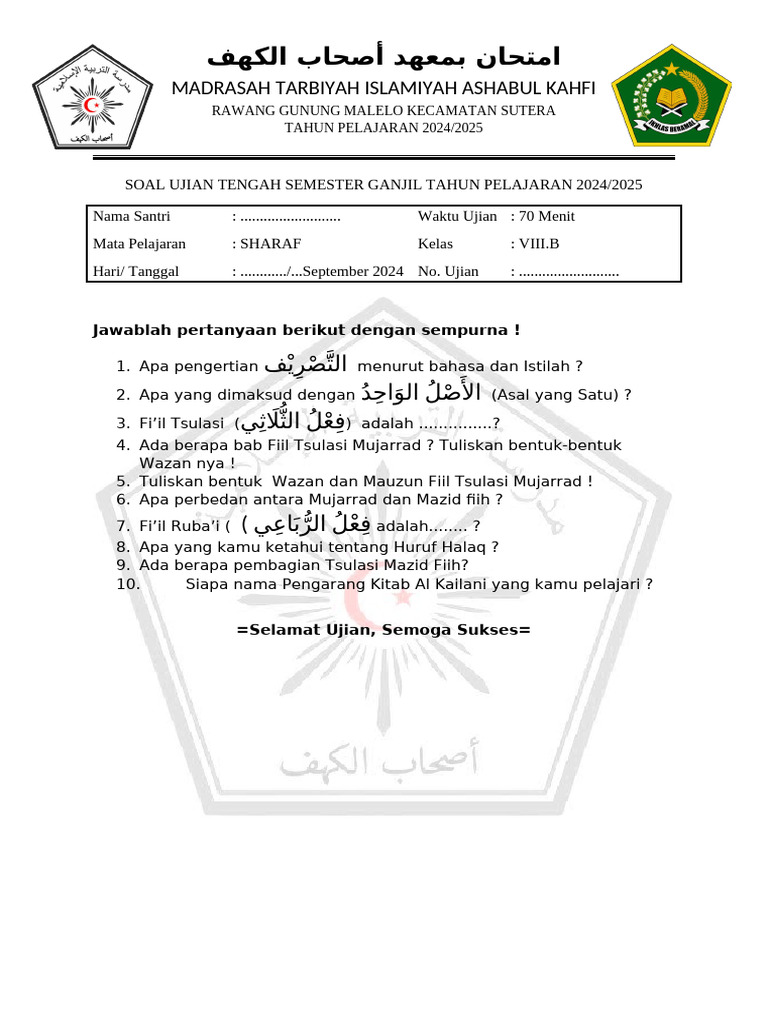 Soal Sharaf Kelas Viii | PDF