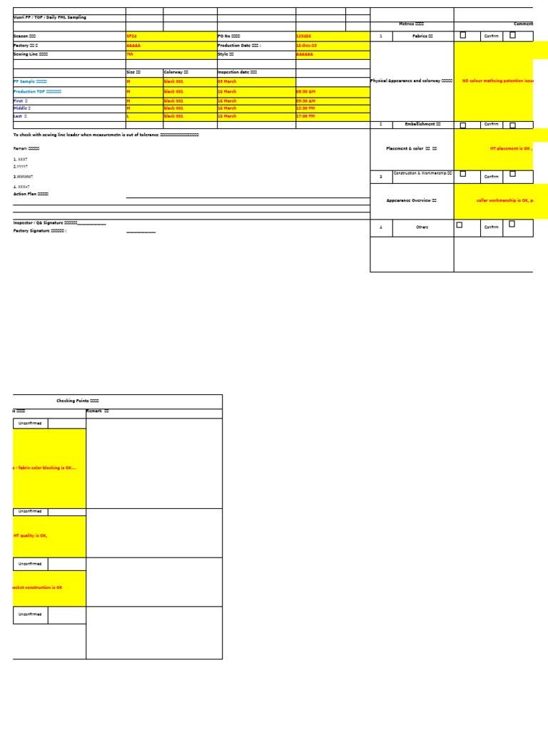 Vuori Apparel - PP Sample TOP Sample FML Sampling Form 2023 | PDF
