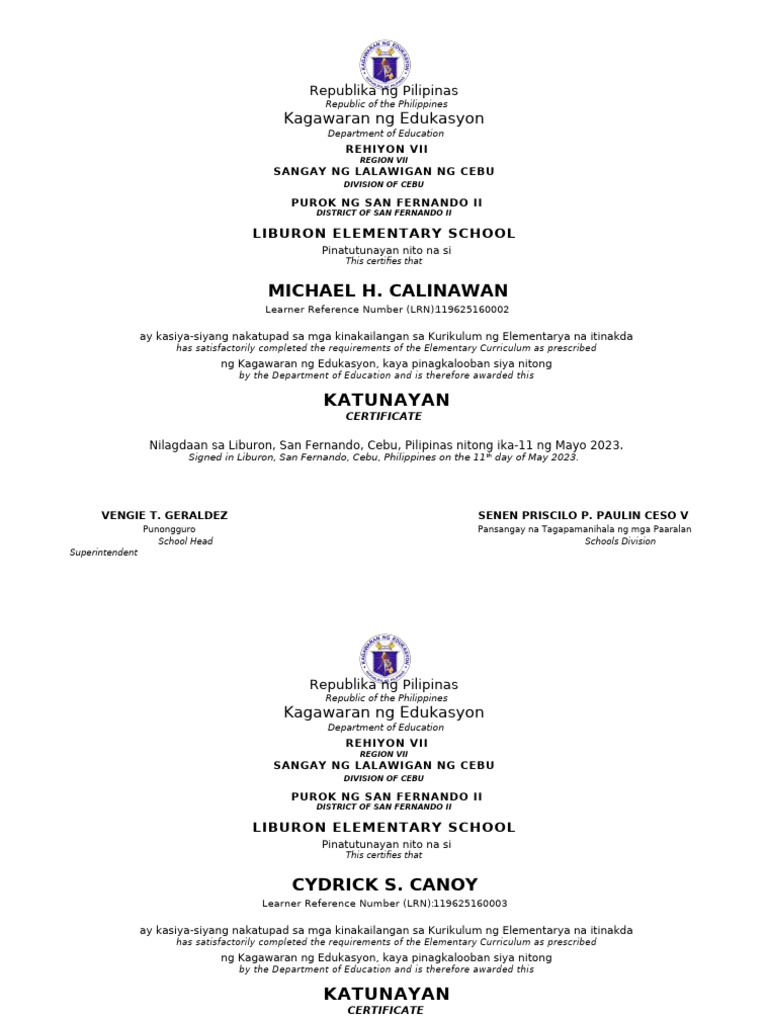 Diploma Sample Elementary | PDF