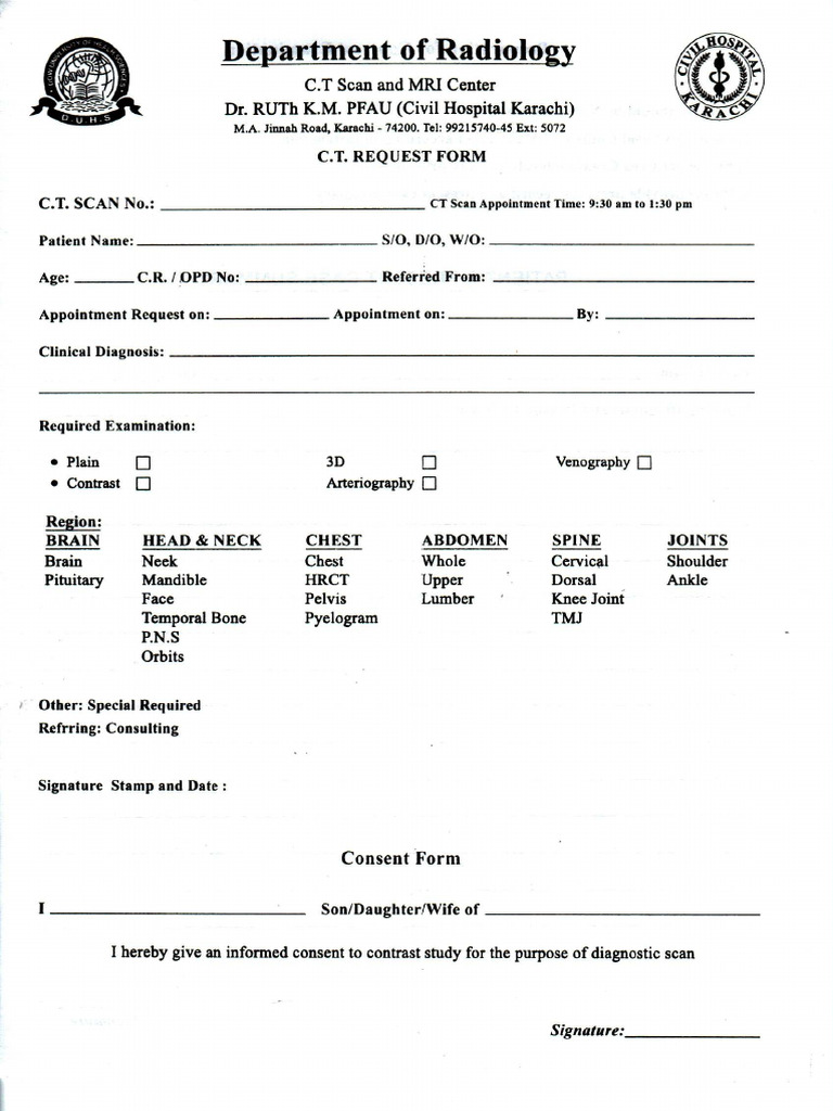 CT Scan Form | PDF