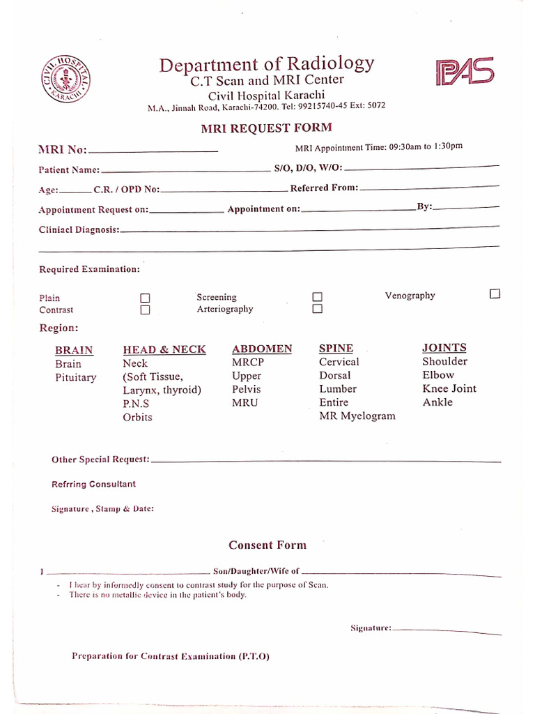 MRI Form | PDF