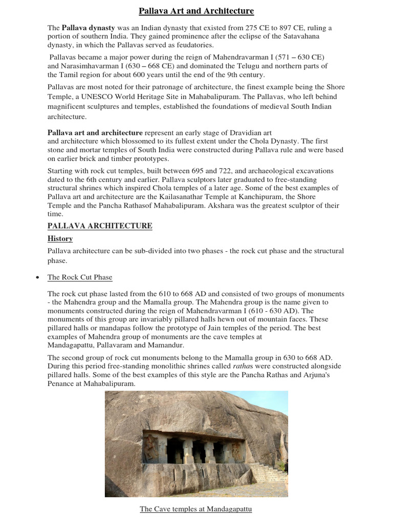 Pallava Dynasty: Art and Architecture | PDF | Art | History