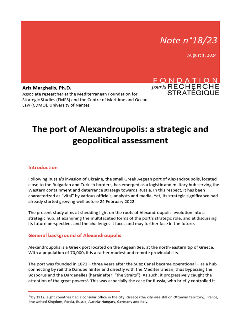 Note N°18/23: The Port of Alexandroupolis: A Strategic and Geopolitical ...