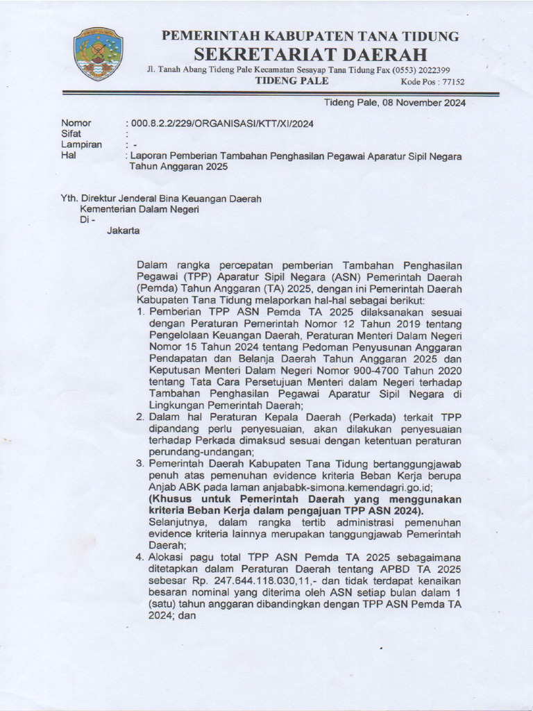 Laporan TPP Asn Tana Tidung Tahun 2025 | PDF