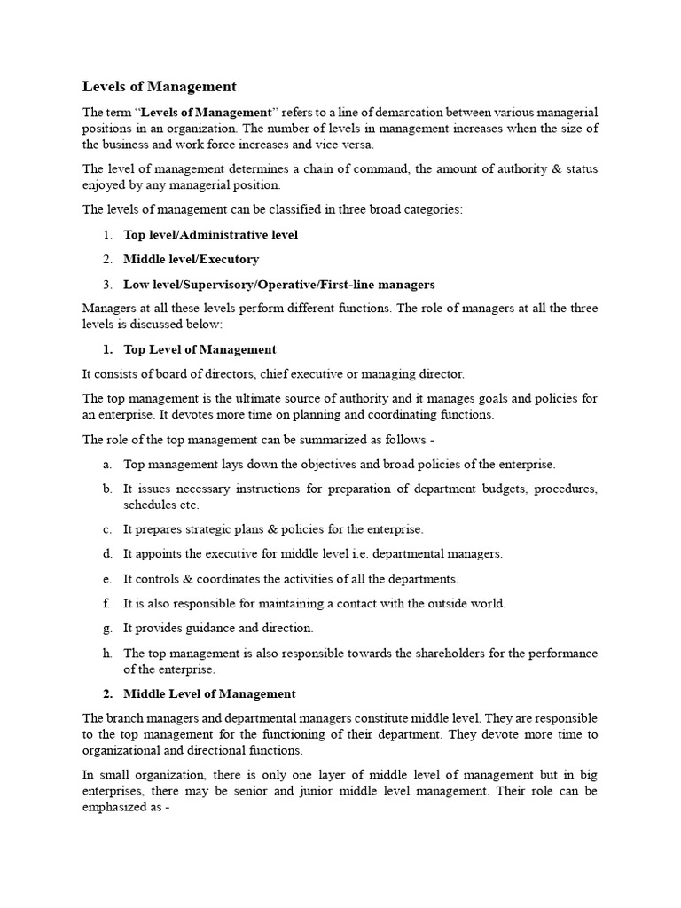 Levels of Management Objectives of Management Management As Art ...