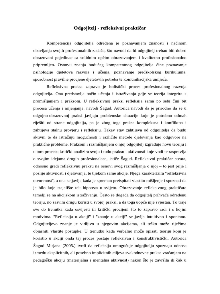 Odgojitelj Refleksivni Praktičar ISPRAVLJENO ZA PRINTANJE | PDF