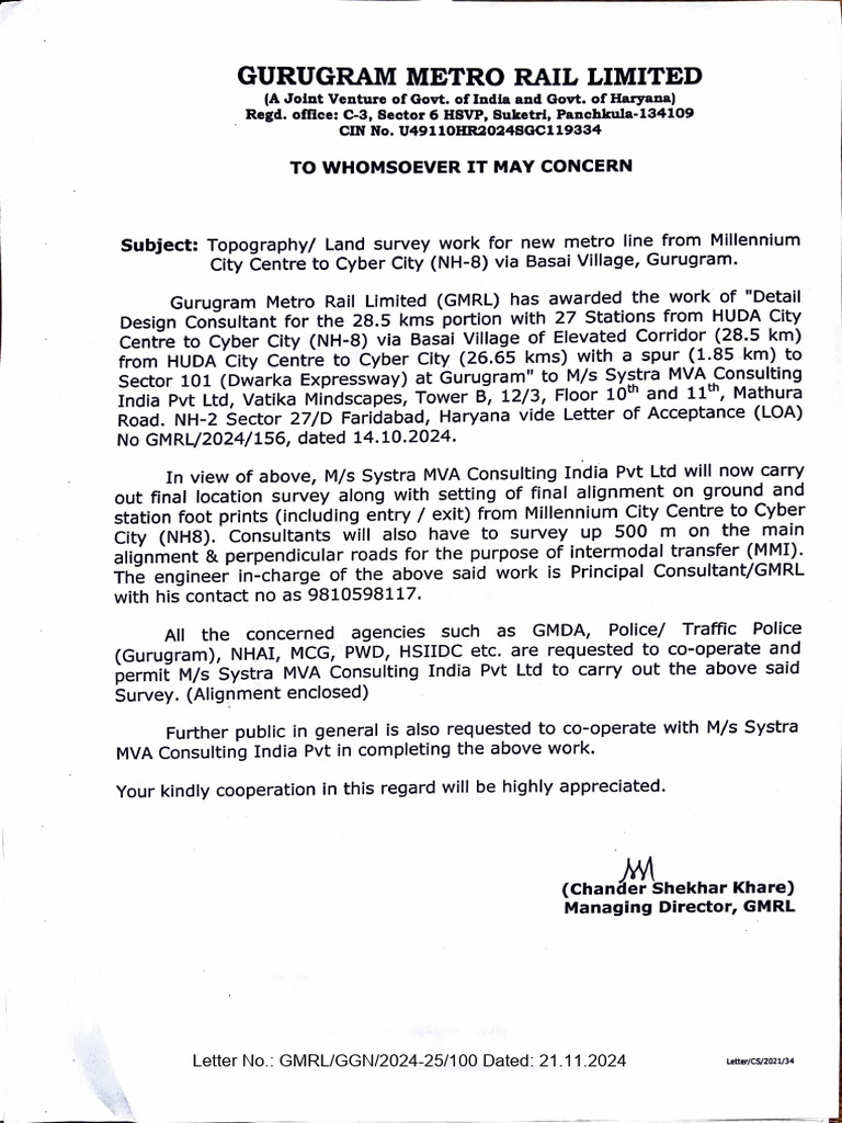 Letter 100 Intimation To Local Authorities | PDF | Transport | Rail ...