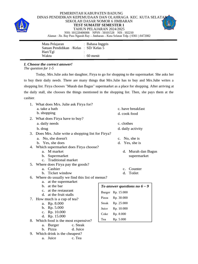 Uas KLS 5 SMT 1 | PDF | Foods