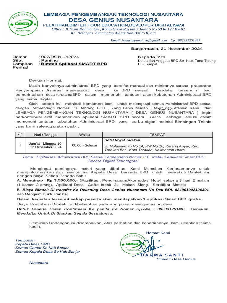 Undangan Bimtek BPD | PDF