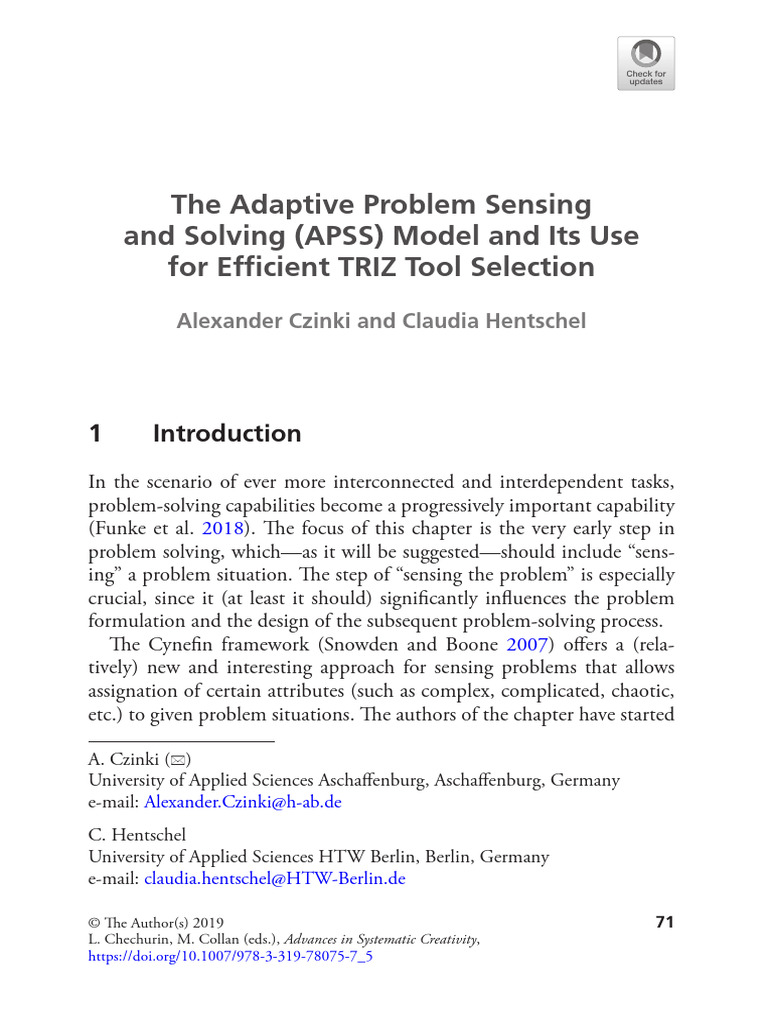 The Adaptive Problem Sensing and Solving (APSS) Model and Its Use For ...