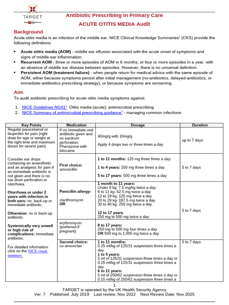AOM Antibiotic Audit Guide | PDF | Medical Specialties | Diseases And ...