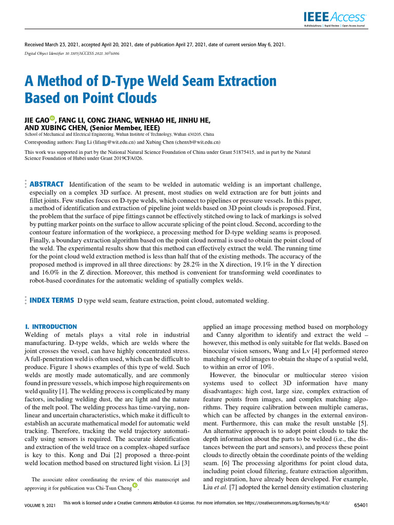 A Method Of D Type Weld Seam Extraction Based On Point Clouds Pdf Applied Mathematics