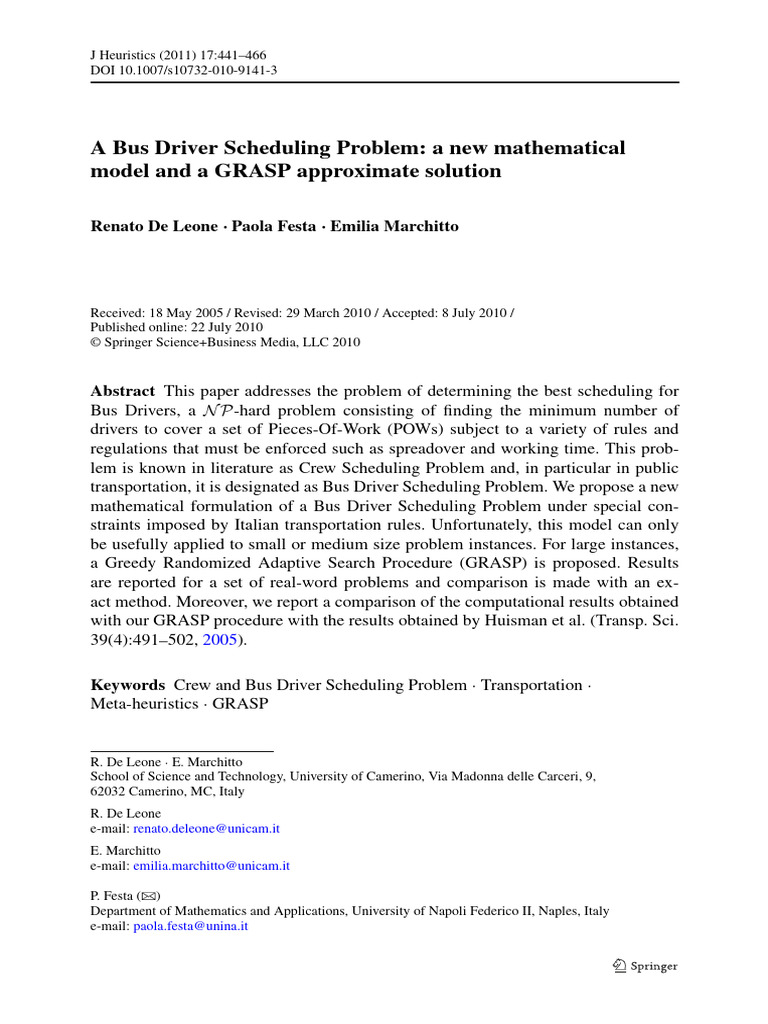 Bus Driver Scheduling Problem | PDF | Mathematical Optimization | Time Complexity