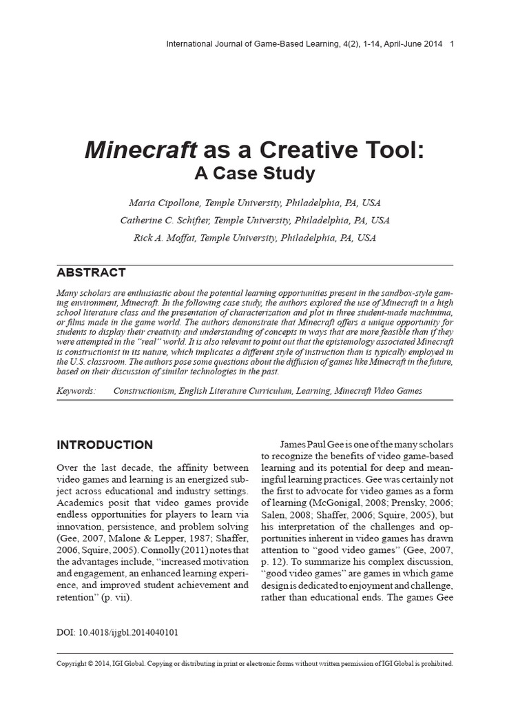 Minecraft As A Creative Tool A Case Study Cipollone2014 | PDF ...