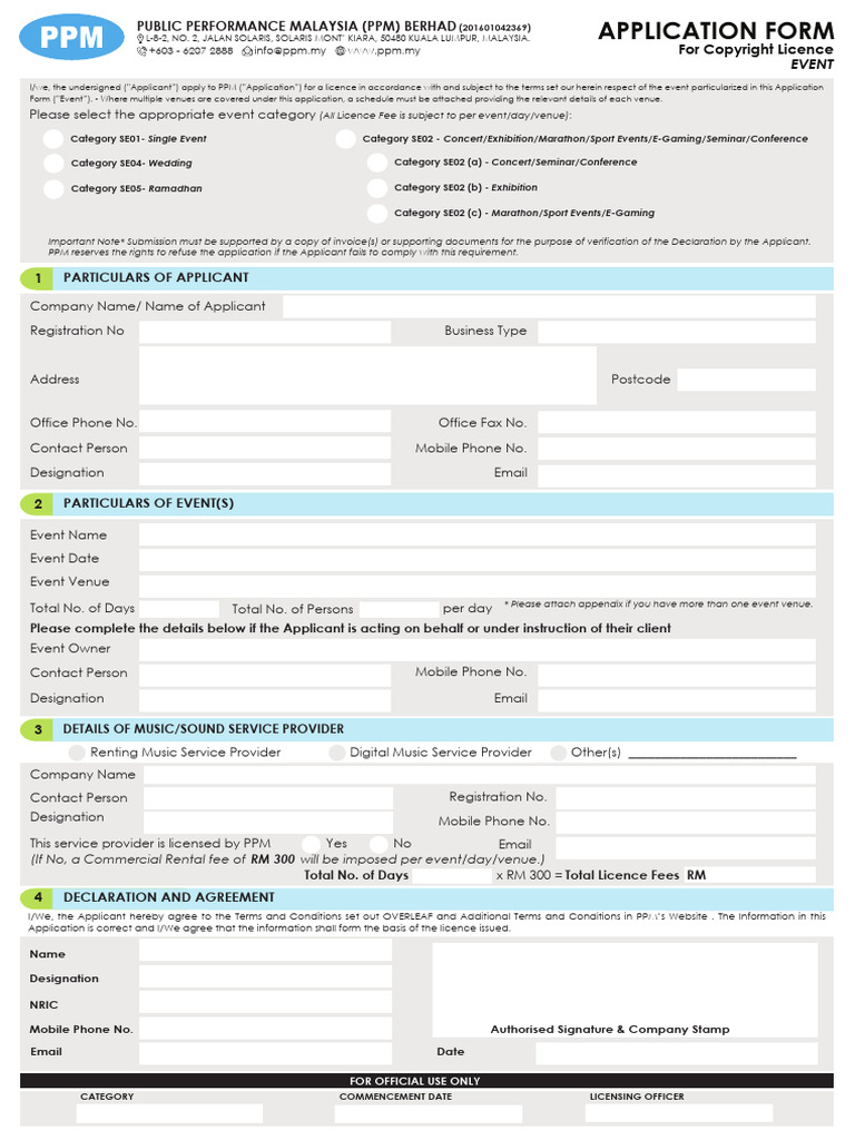 PPM Application - Form - Single - Event | PDF | License | Copyright