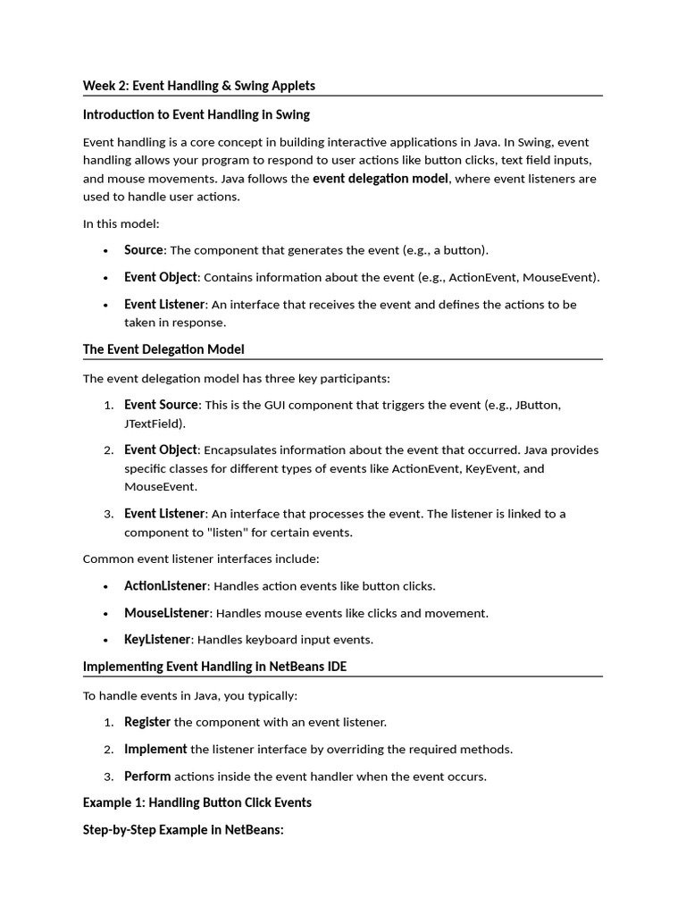 Week 2 - Event Handling & Swing Applets | PDF | Computer Programming | Software