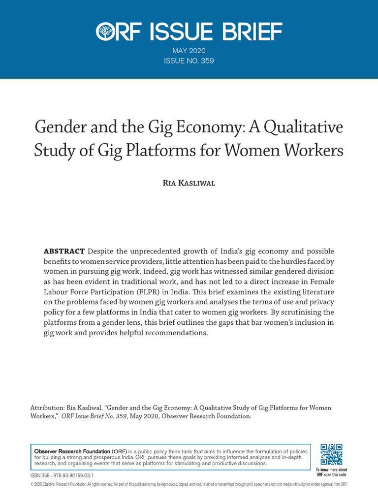 Gender and The Gig Economy: A Qualitative Study of Gig Platforms For ...