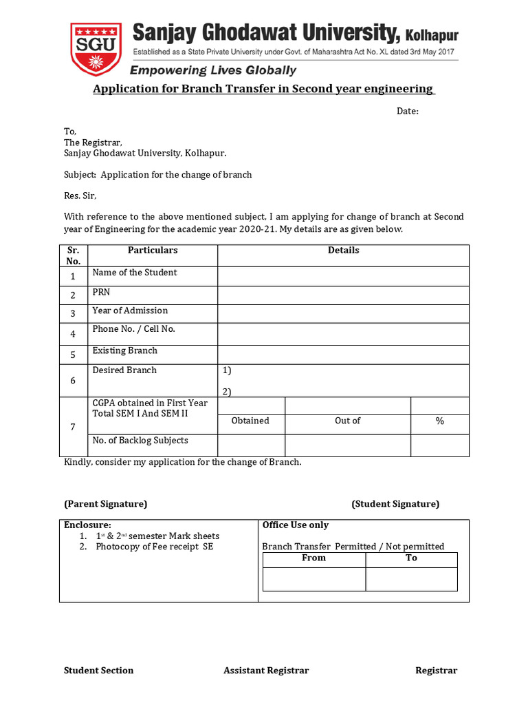 Branch Transfer Form | PDF