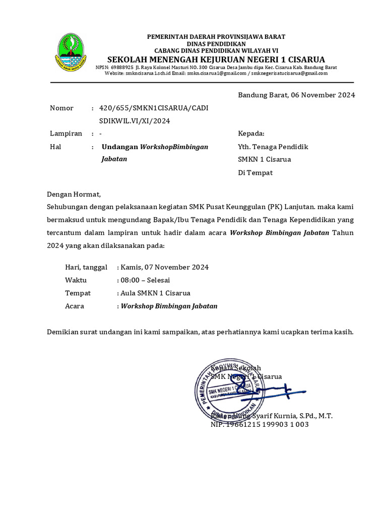 Surat Undangan Workshop Bimbingan Jabatan | PDF