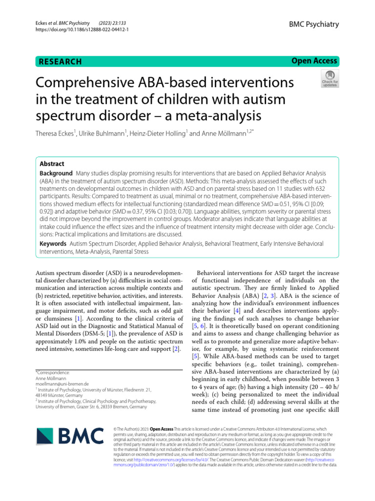 Comprehensive ABA-based Interventions in The Treatment of Children With ...