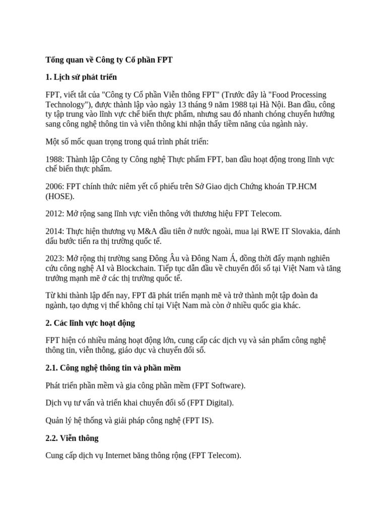 Tổng quan về Công ty Cổ phần FPT | PDF