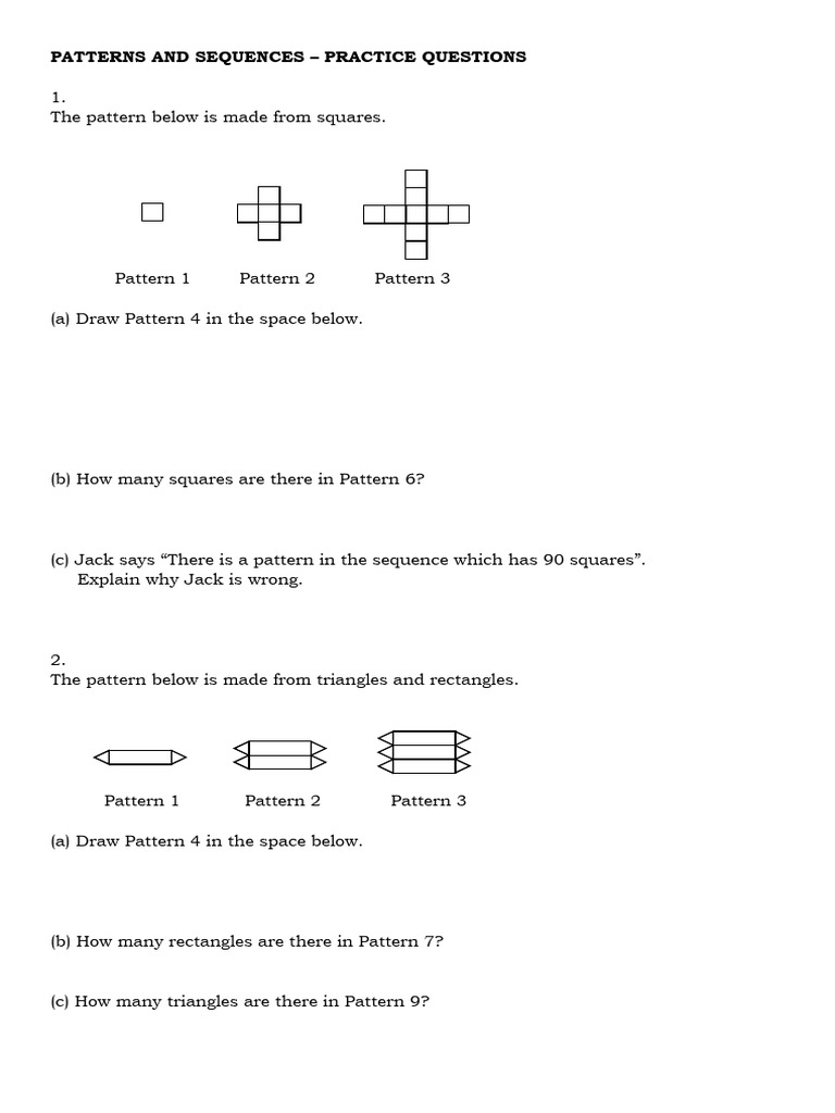 Patterns and Sequences Practice Worksheet | PDF | Rectangle ...