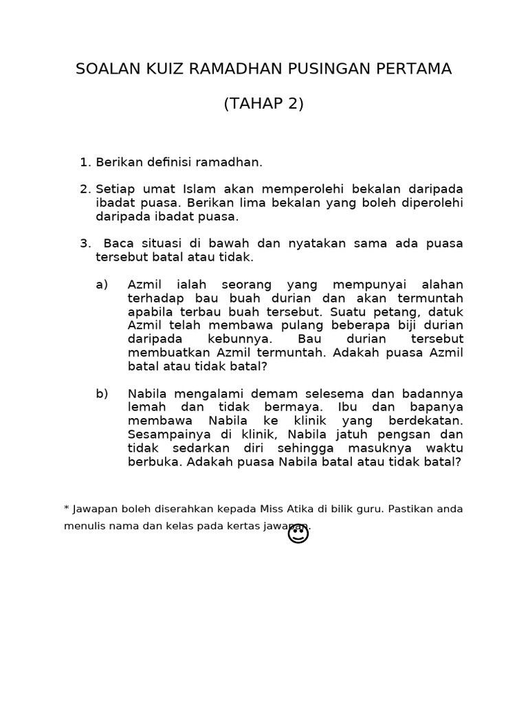 Kuiz Ramadan Tahap 2 1st Round | PDF