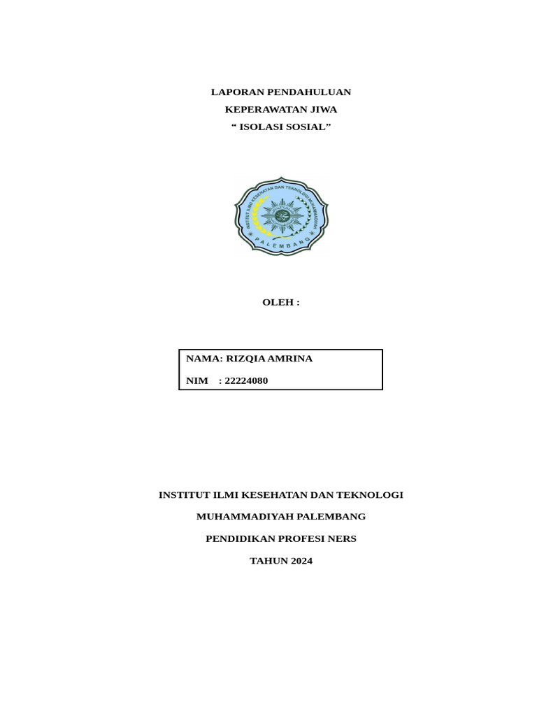 LP Isolasi Sosial Qia | PDF