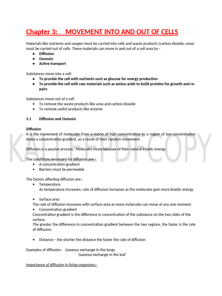 Grade 11 Chapter 3 Biology | PDF | Osmosis | Diffusion