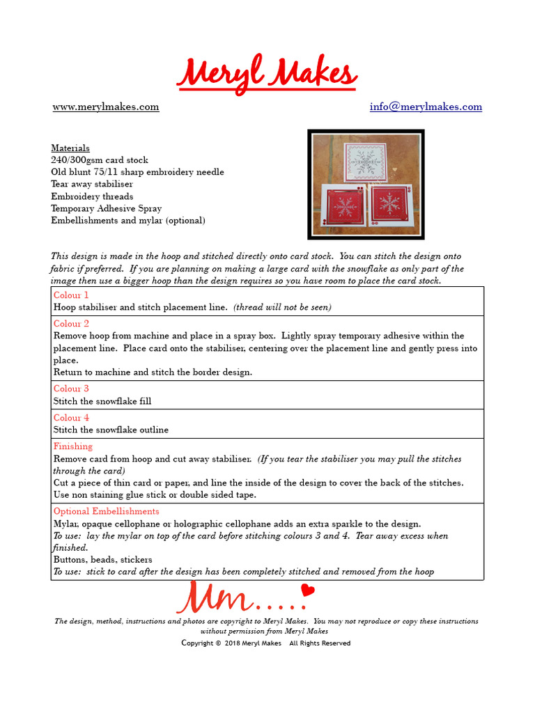 Snowflake Card Meryl Robinson Instructions | PDF | Art