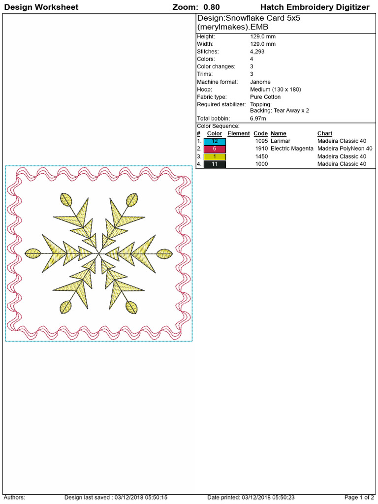 Snowflake Card-Meryl Robinson-5x5 Design Overview | PDF | Embroidery ...