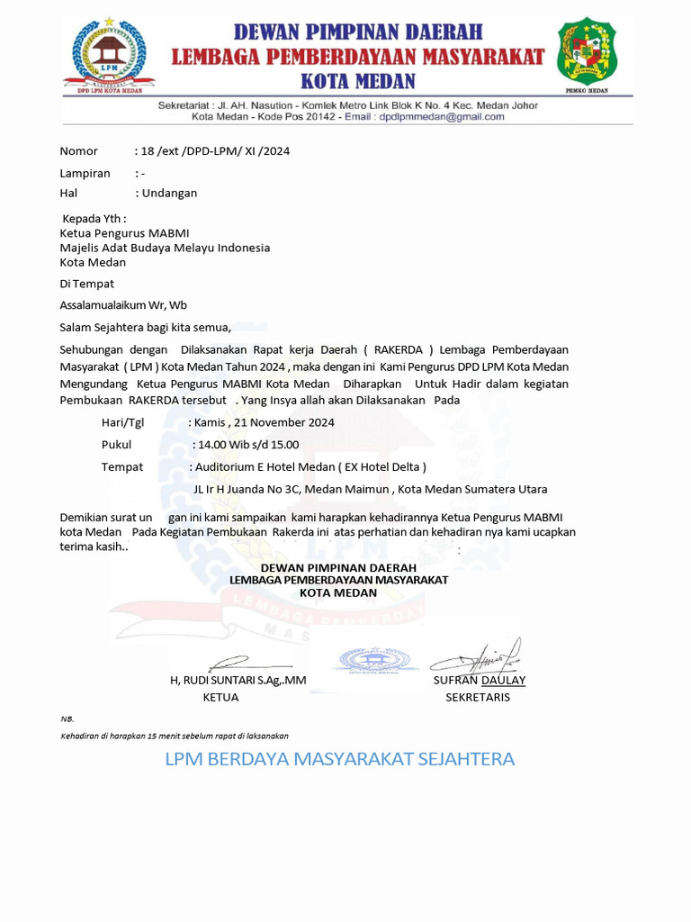 Undangan Rakerda MABMI 21 November 2024 | PDF