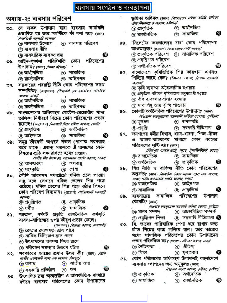 Business Environment HSC B Organization MGT 1st MCQ Question With ...